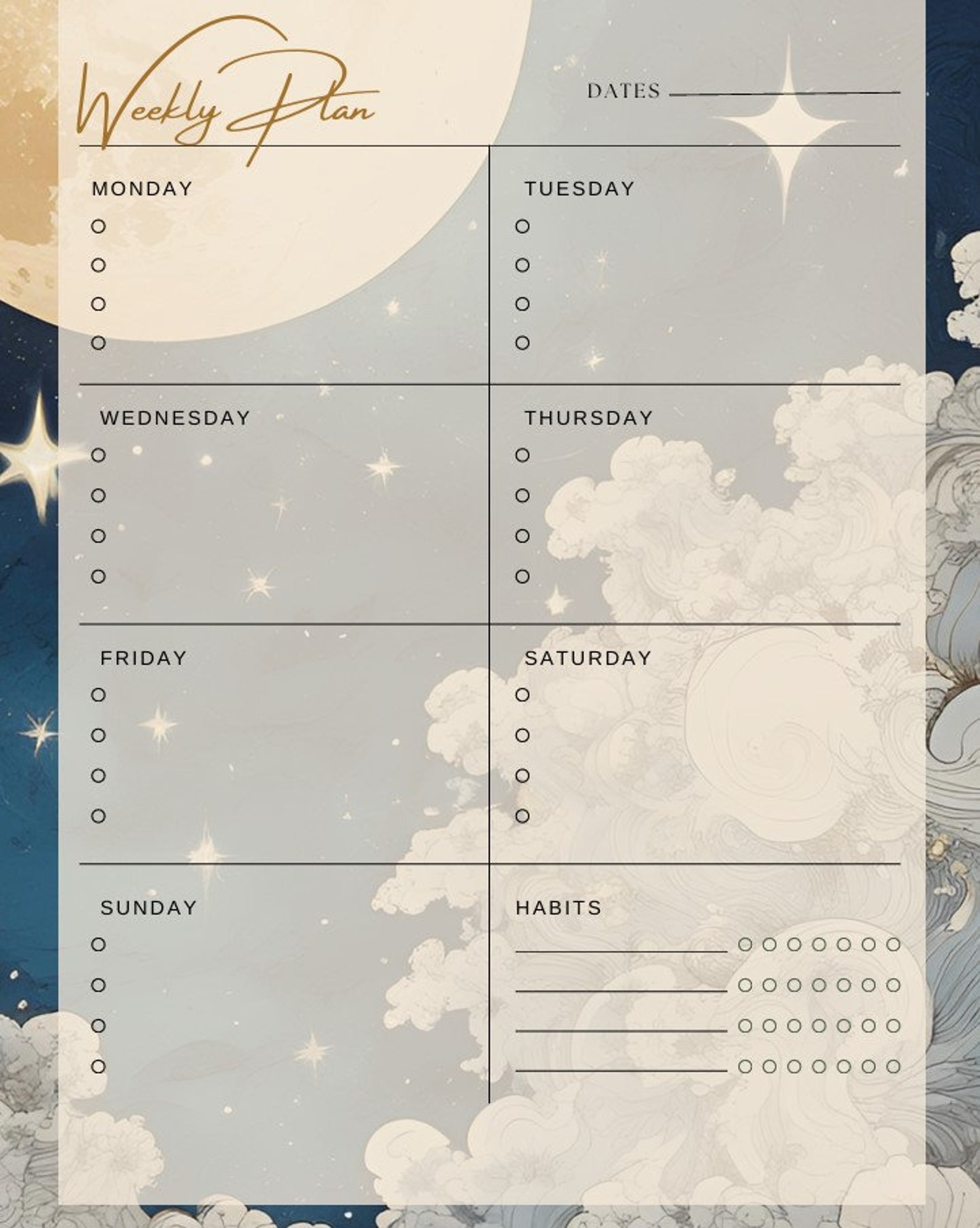 Celestial Weekly Digital Planner Downloadable - Etsy