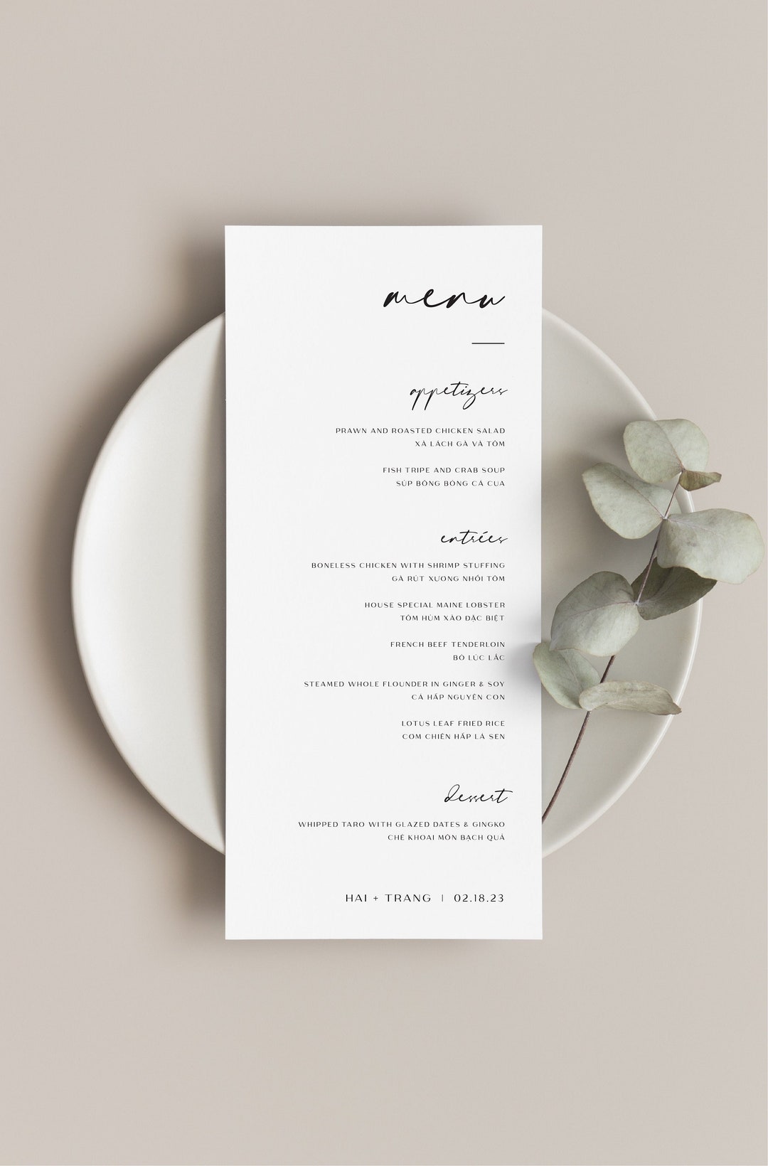 Digital Vietnamese Bilingual Menu Template – Wedding, Modern, Minimal ...