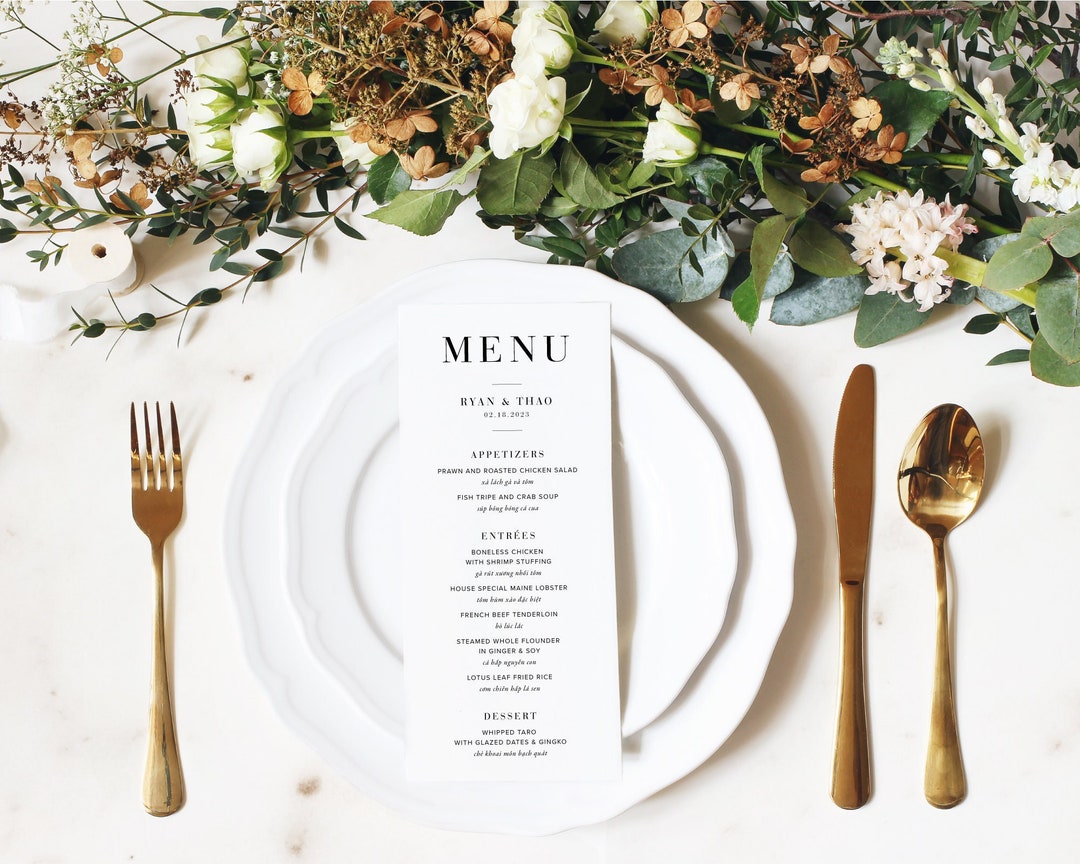 Digital Vietnamese Bilingual Menu Template – Wedding, Modern, Simple ...