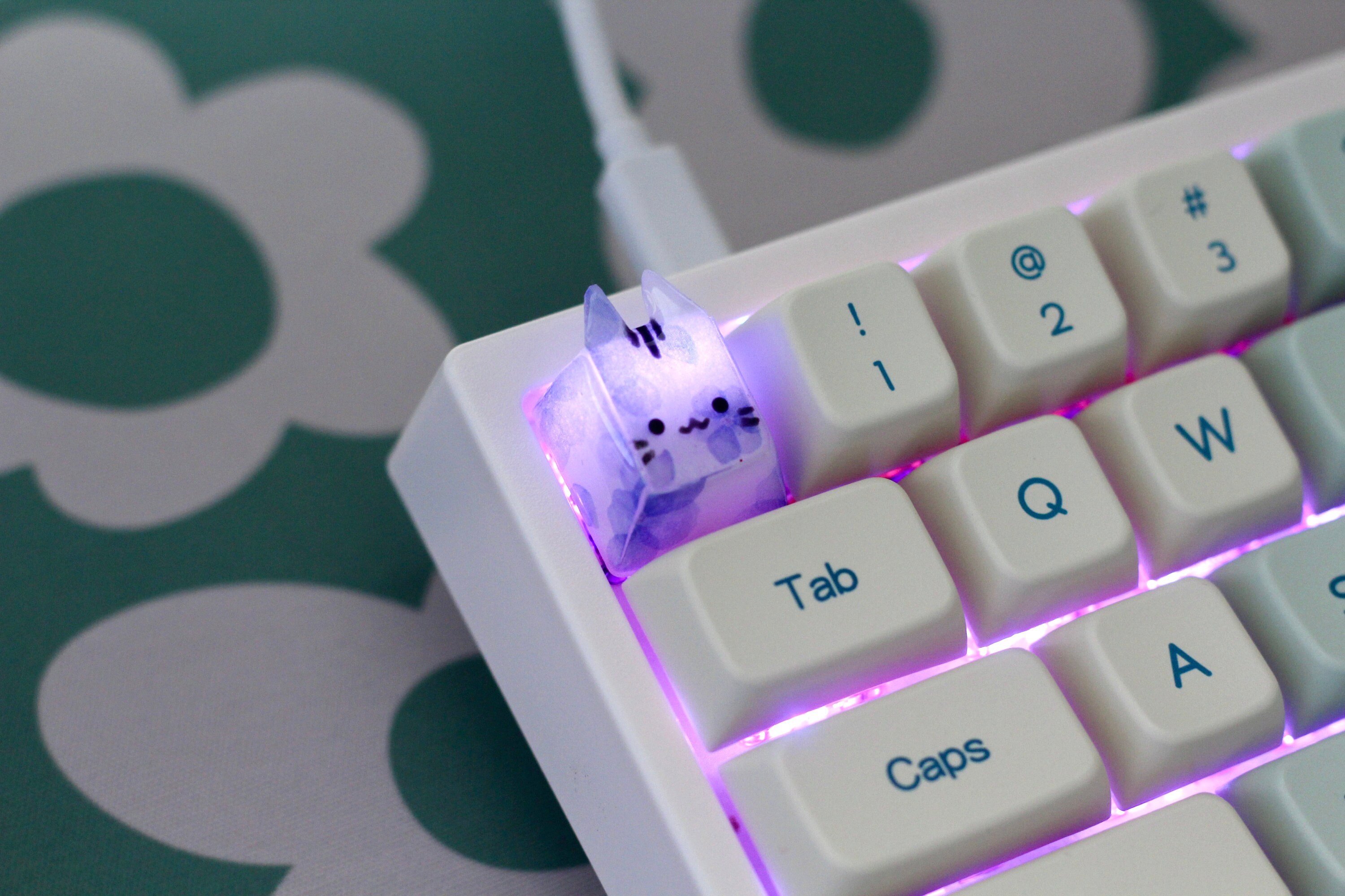 Blue and White Cat Artisan Keycap Kawaii Keycap Cute Keycap Handmade ...