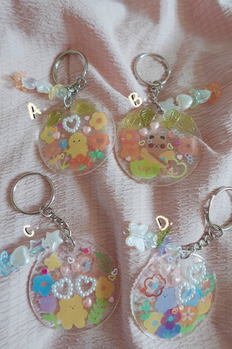 Cute Acrylic Keychain Acrylic Charm Bear Keychain Flower Kawaii ...