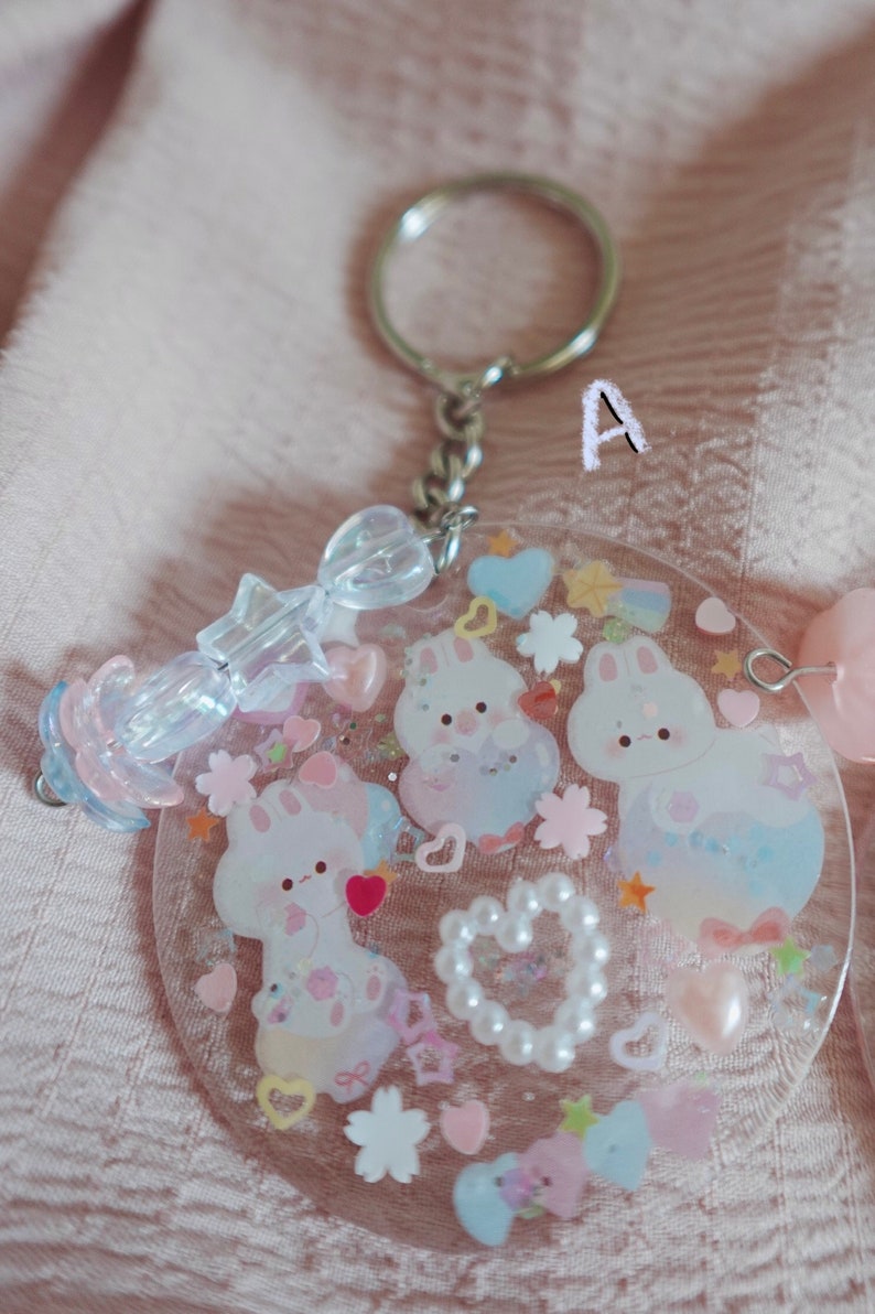 Cute Acrylic Keychain Acrylic Charm Bunny Keychain Bows and Ribbons ...