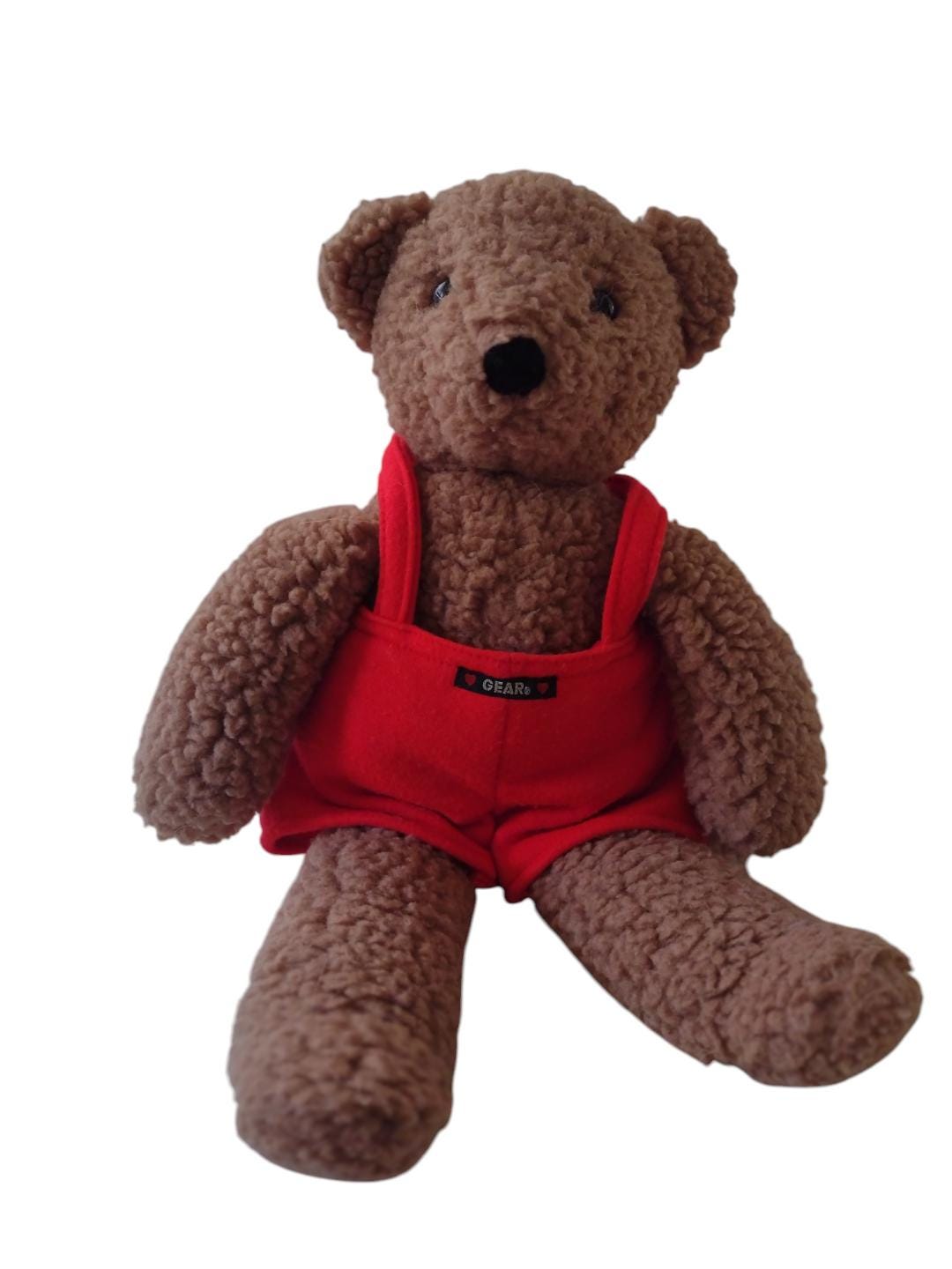 1986 Gund Gear Rattle Belly Plush Bear in Red Lederhosen Overalls 15 ...