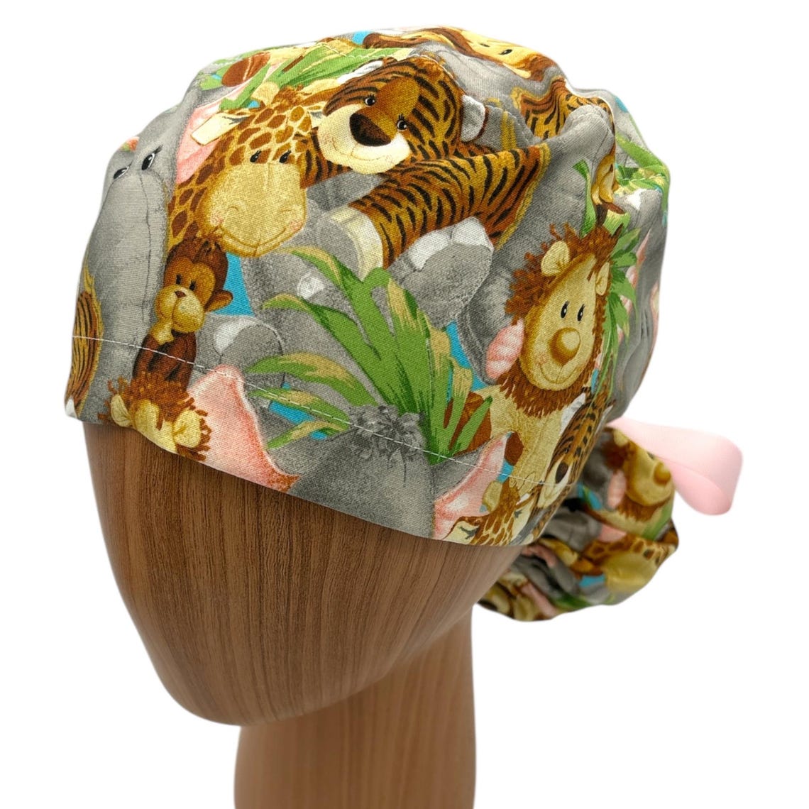 Animal Ponytail Scrub Cap Personalized, Ribbon Tie Scrub Hat With ...