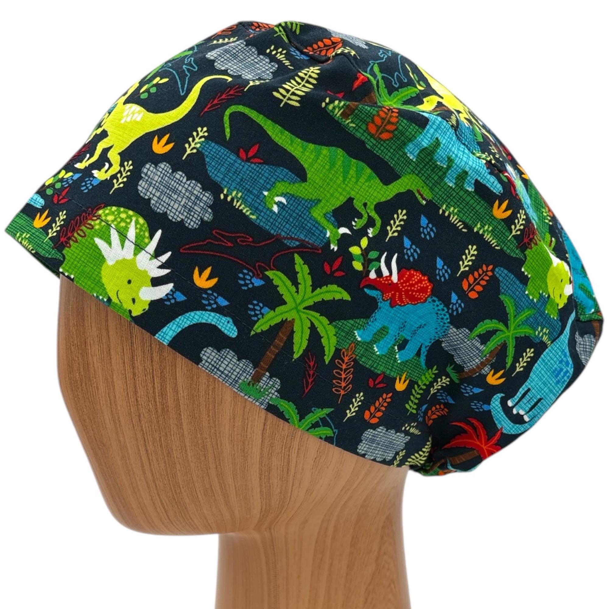 Dinosaur Scrub Cap With Buttons, Veterinarian Surgery Cap, Euro Scrub ...