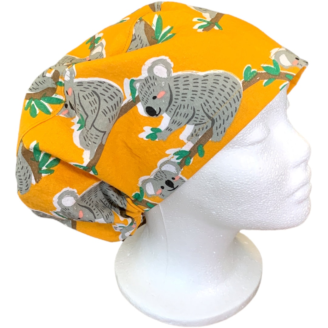 Koala Scrub Cap With Buttons, Veterinarian Surgery Cap, Euro Scrub Hats ...