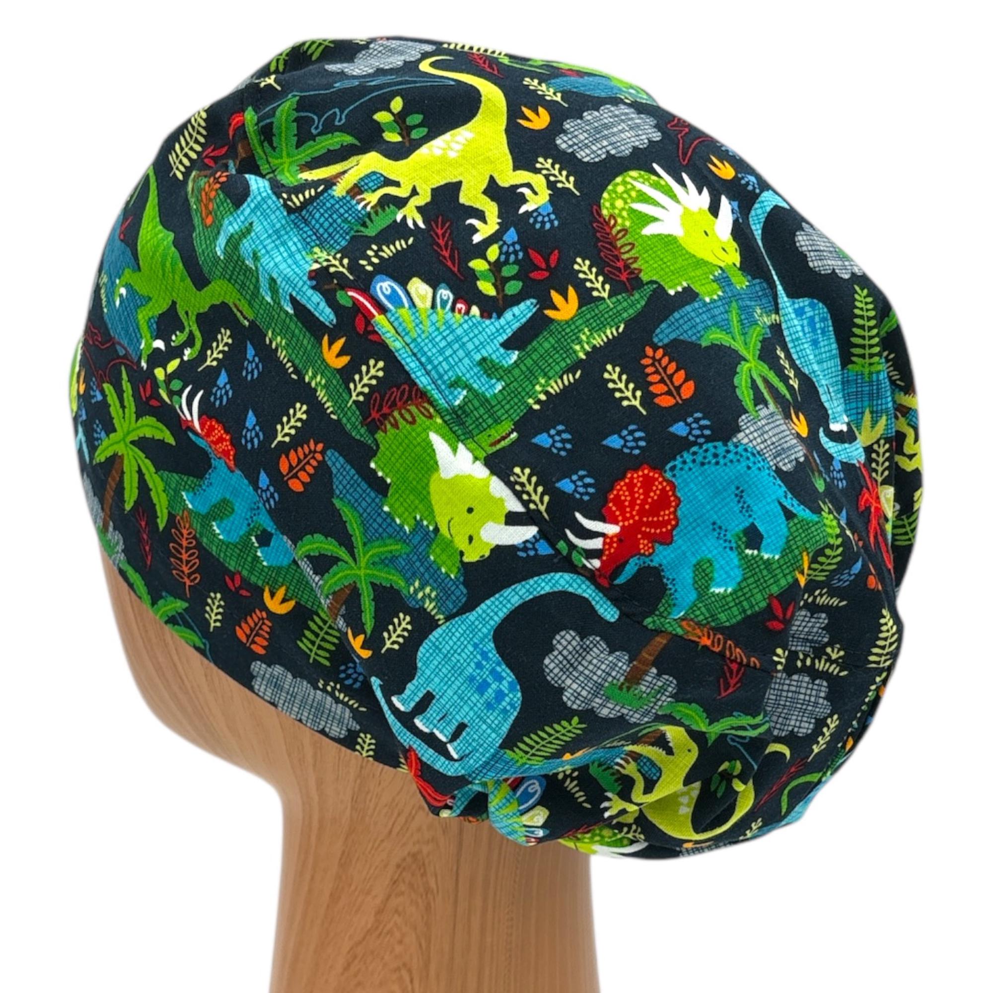 Dinosaur Scrub Cap With Buttons, Veterinarian Surgery Cap, Euro Scrub ...