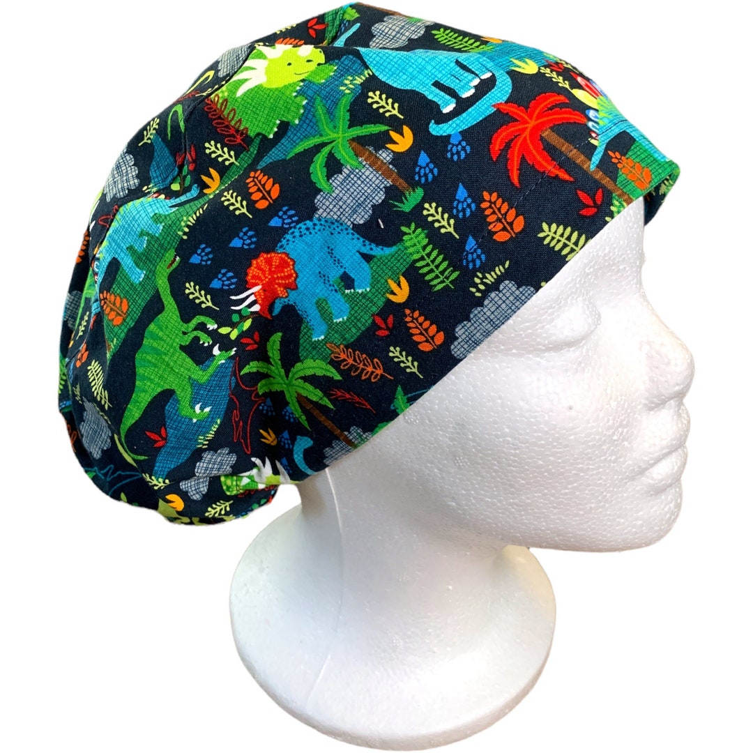 Dinosaur Scrub Cap With Buttons Veterinarian Surgery Cap - Etsy