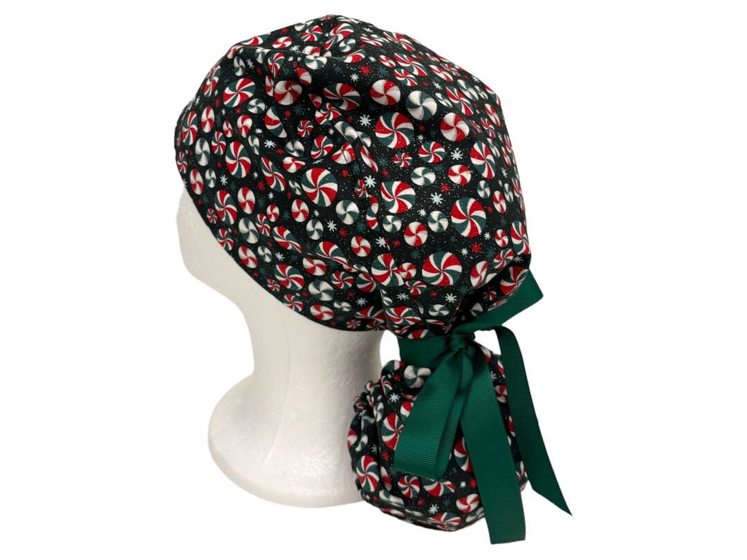 Sparkly Christmas Peppermint Candy Ponytail Scrub Caps Women - Etsy