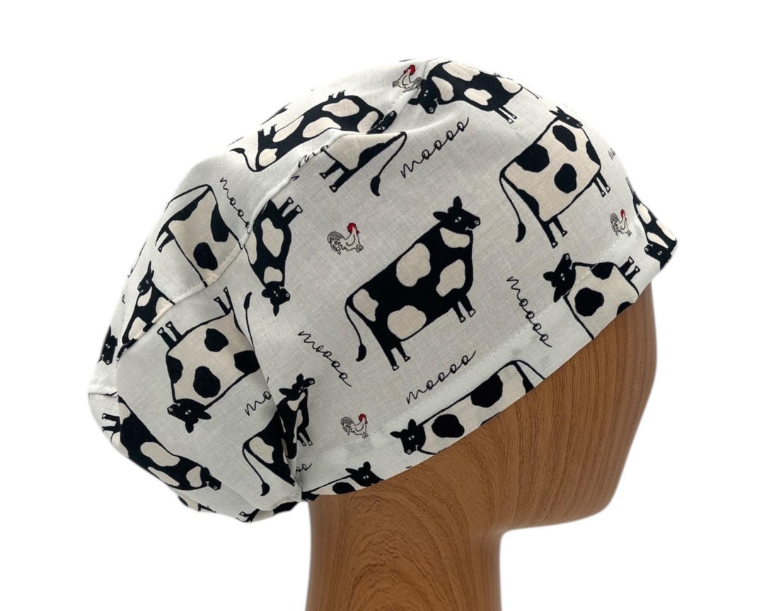 Farm Animal Euro Scrub Cap | Cute Cow Print Nurse Hat | Veterinary Hair ...