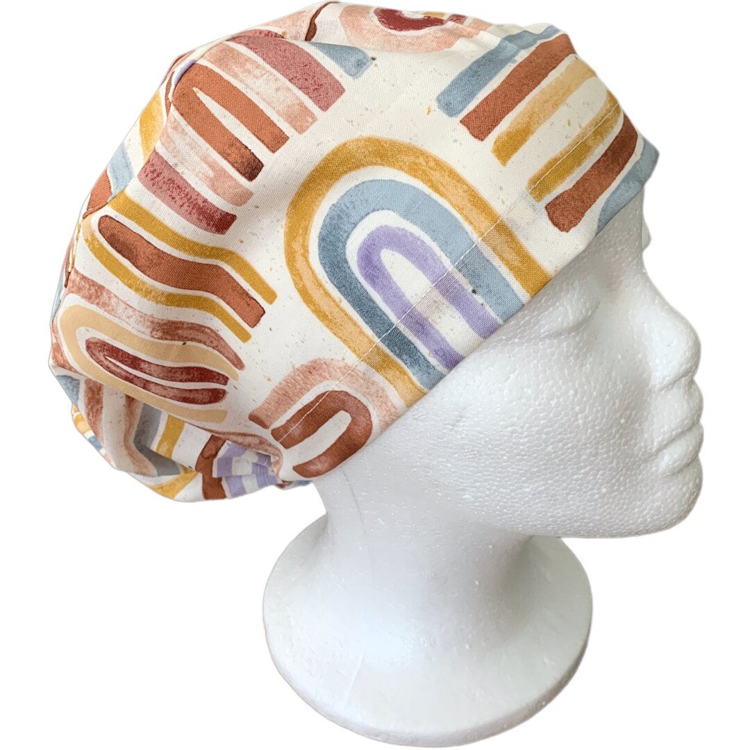 Boho Rainbow Euro Scrub Cap, Surgical Cap for Women With Button ...