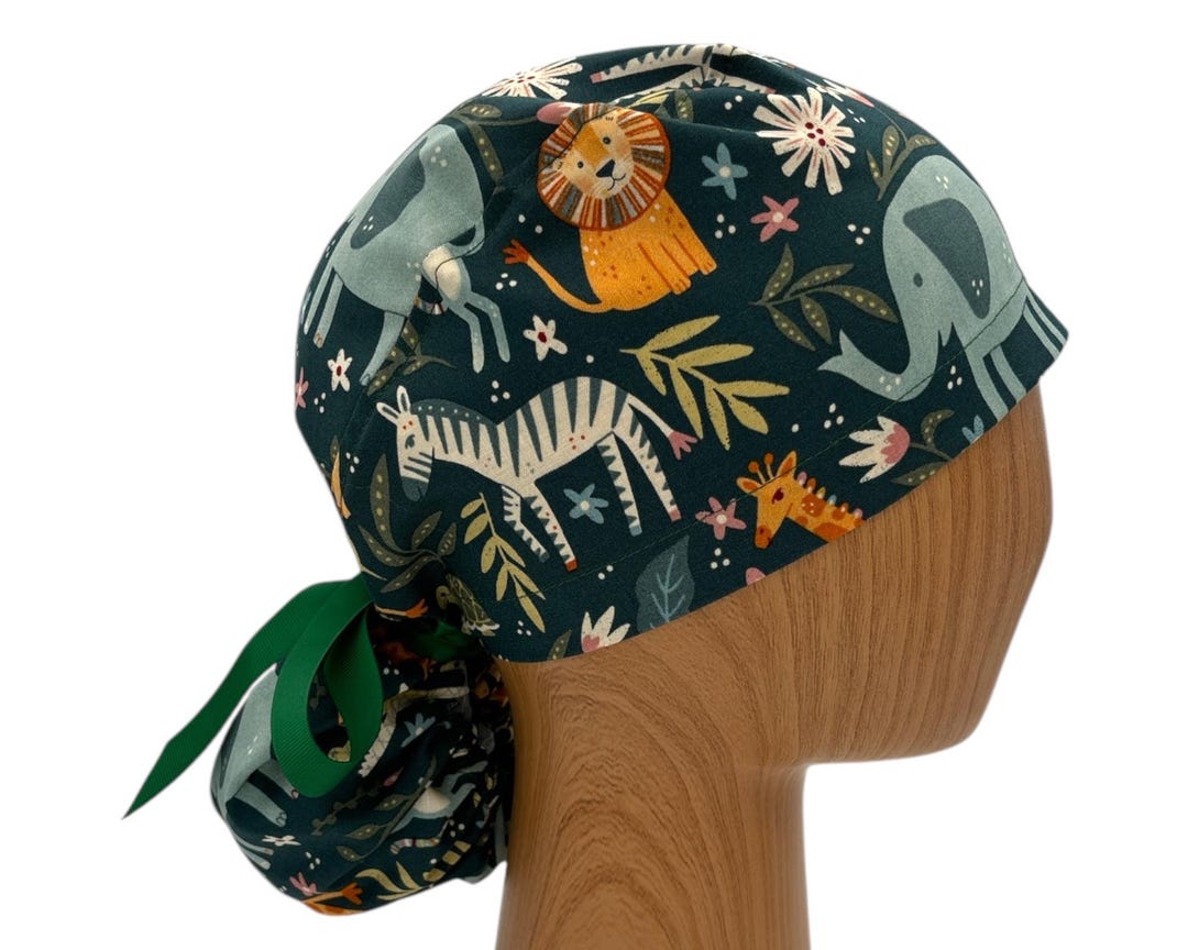 Animal Ponytail Scrub Cap Personalized, Pediatric Surgical Hat With ...