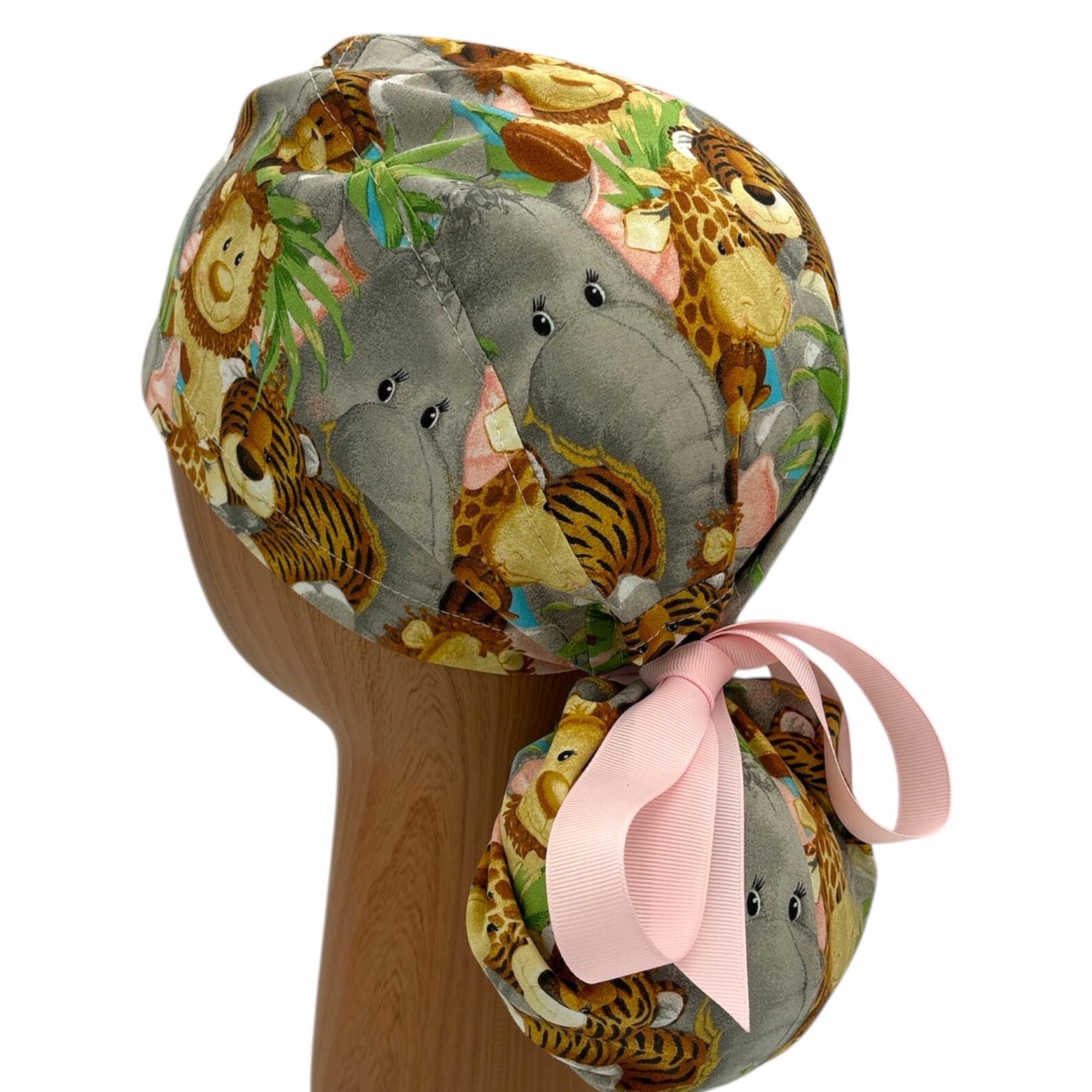 Animal Ponytail Scrub Cap Personalized, Ribbon Tie Scrub Hat With ...