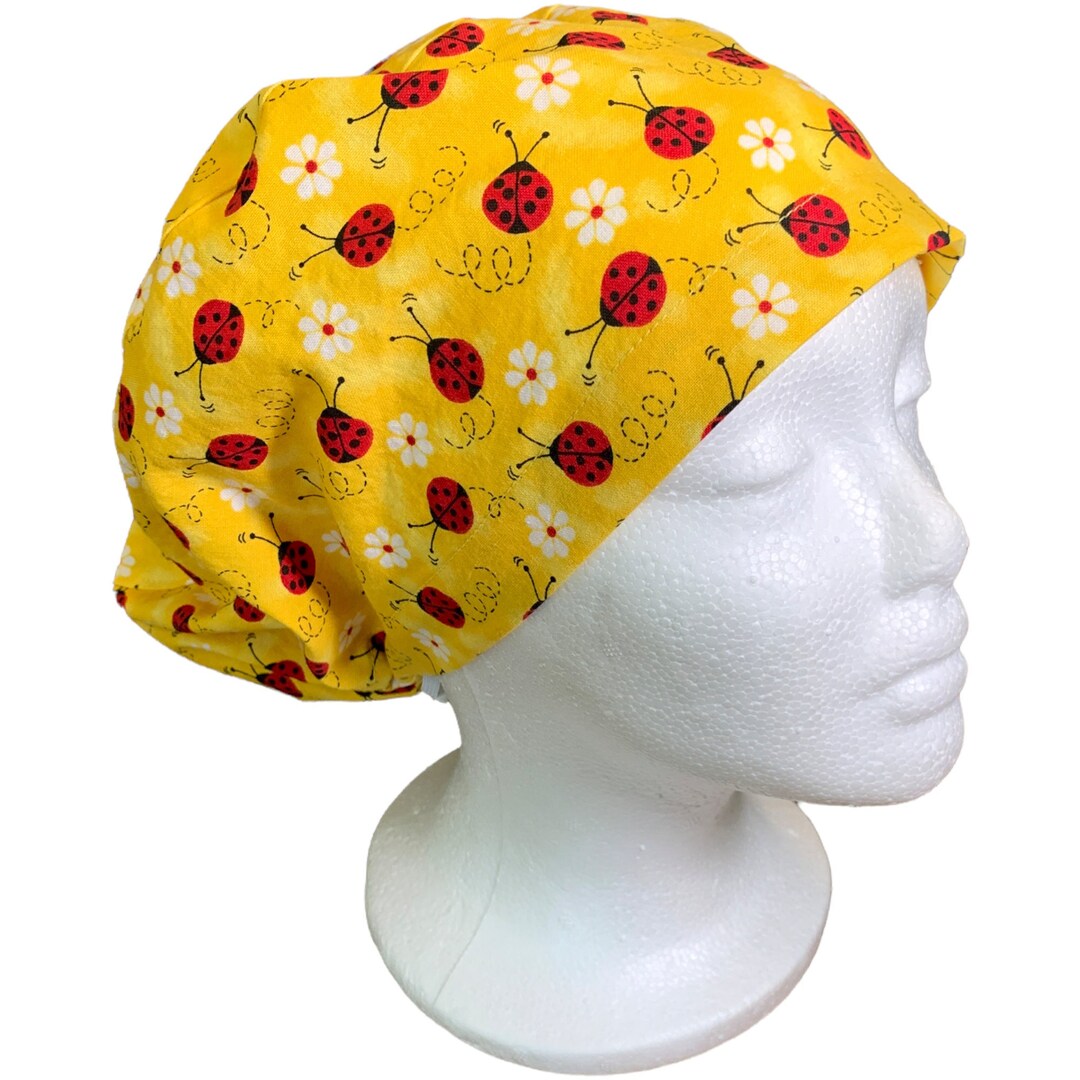Yellow Ladybug Pediatric Euro Scrub Cap, Surgical Cap for Women With ...