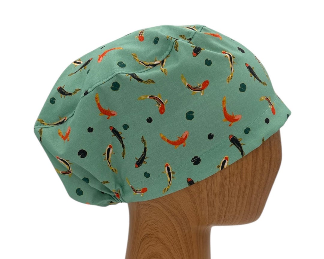 Koi Fish Euro Scrub Cap | Japanese Pond Nurse Hat | Adjustable Hair ...