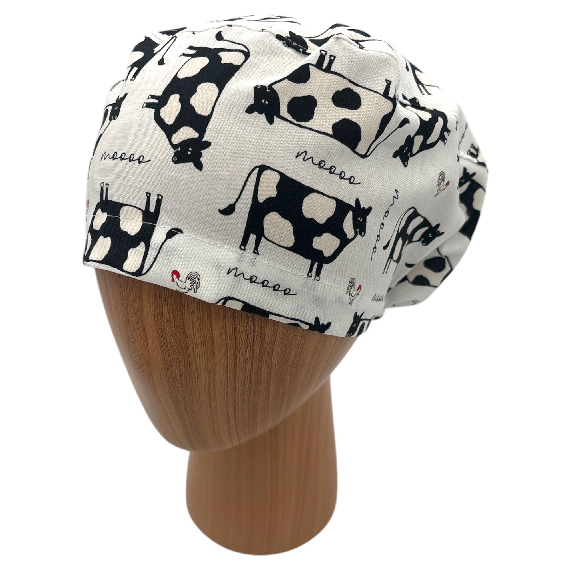 Farm Animal Euro Scrub Cap | Cute Cow Print Nurse Hat | Veterinary Hair ...