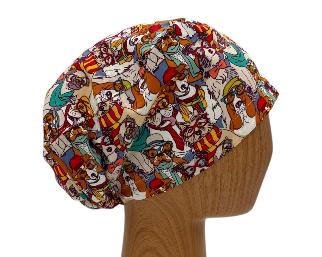 Fun Cartoon Dogs Euro Scrub Cap, Adjustable Vet and Nurse Hat, Long ...