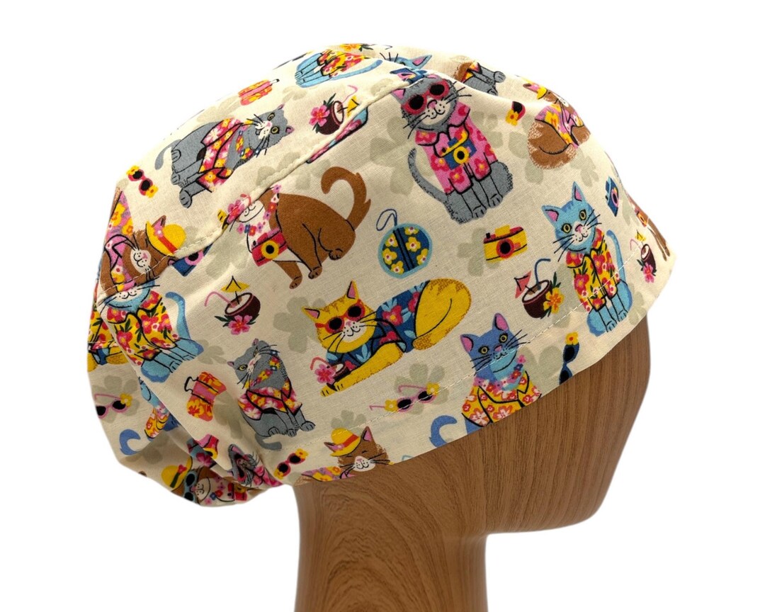 Personalized Funny Cat Euro Scrub Cap, Surgical Cap With Button, Custom ...
