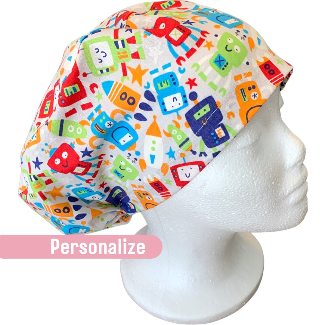 Robot Euro Scrub Cap Personalized, Custom Scrub Hat for Pediatrician ...