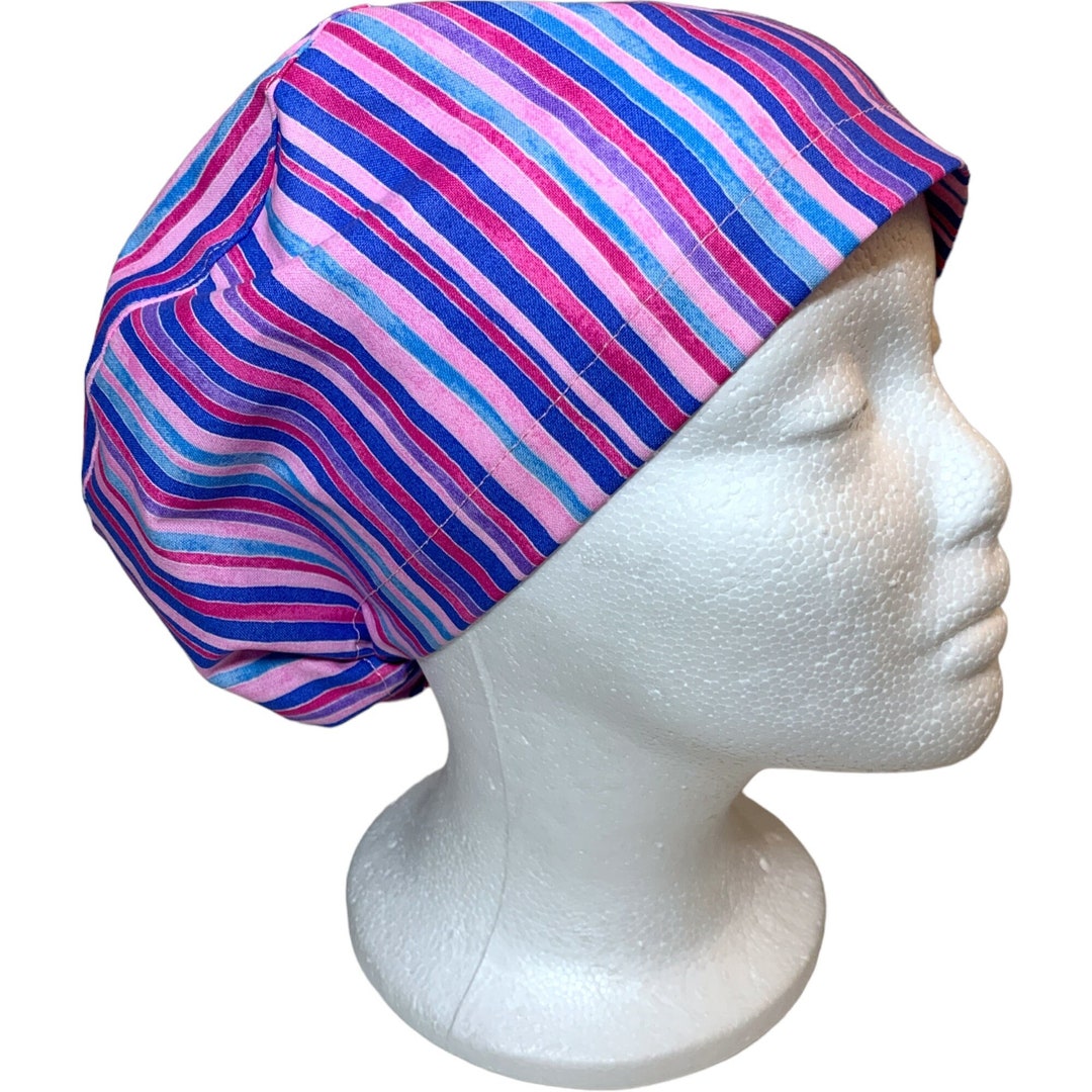 Striped Euro Scrub Cap for Women, Adjustable Scrub Cap With Button ...