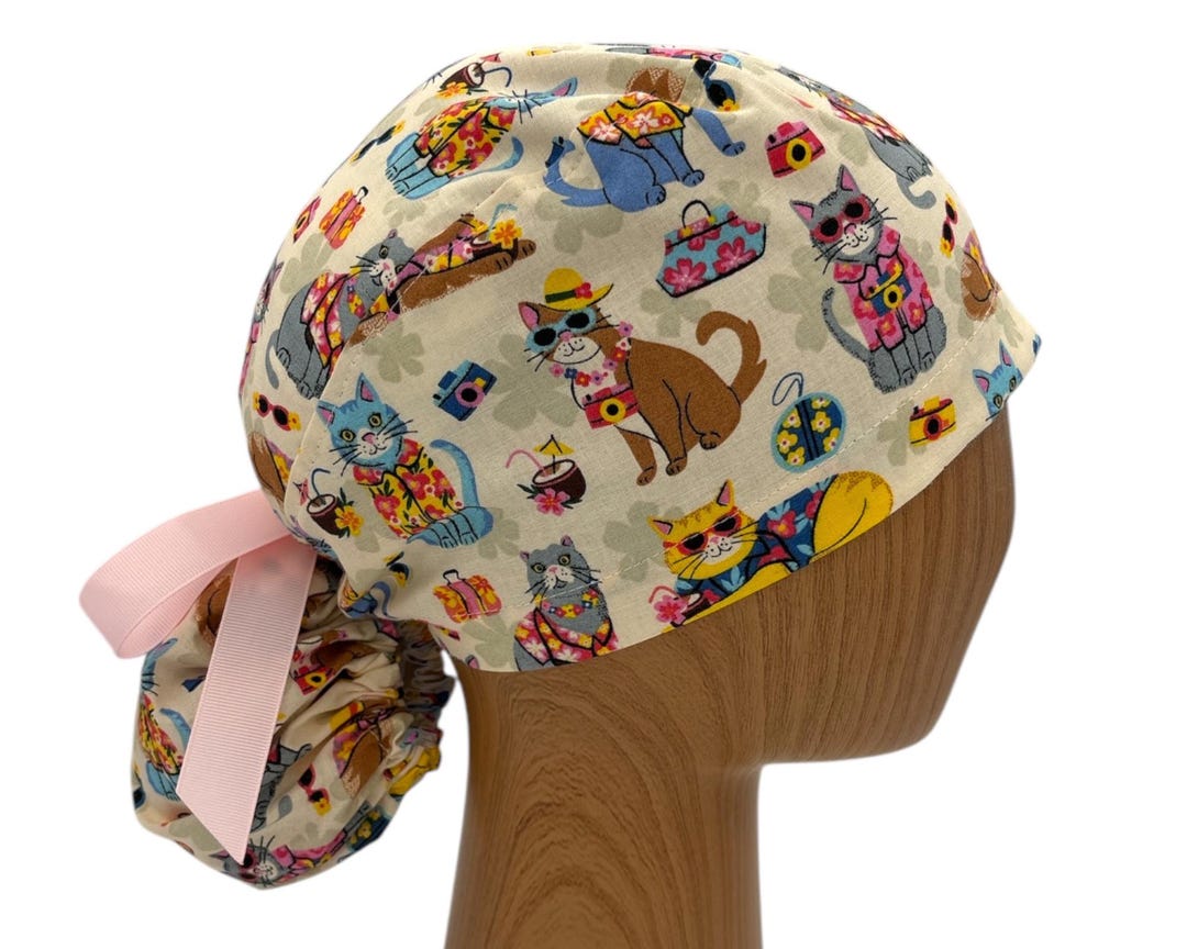 Funny Cat Ponytail Scrub Cap Personalized, Pediatric Surgical Hat With ...