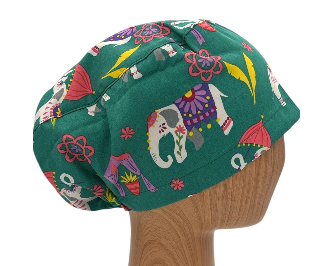 Elephant Print Euro Scrub Cap, Green Japanese Cotton Medical Hat ...