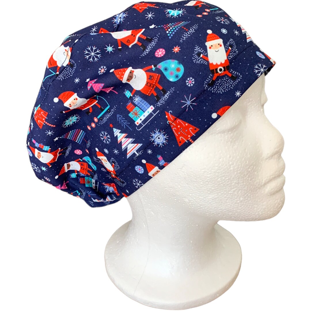 Christmas Santa Euro Scrub Cap, Surgical Cap for Women With Button ...