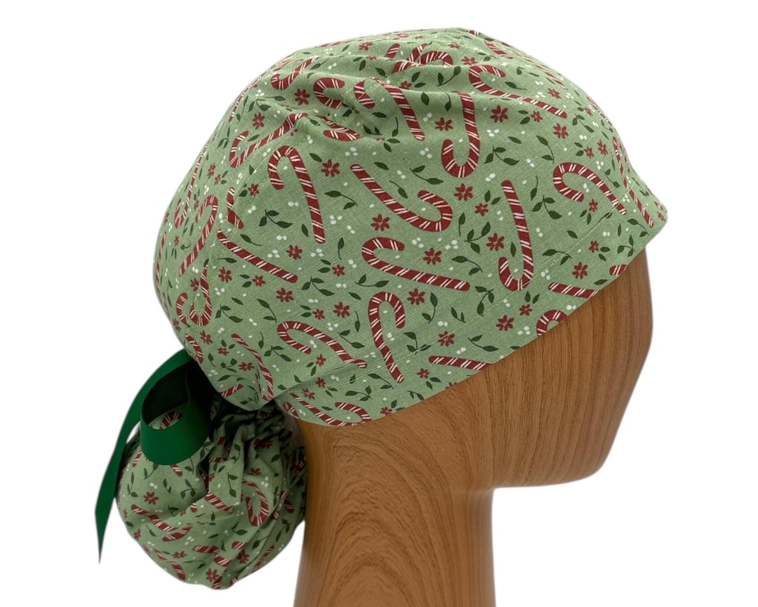 Christmas Candy Cane Ponytail Scrub Cap Personalized, Winter Surgical ...