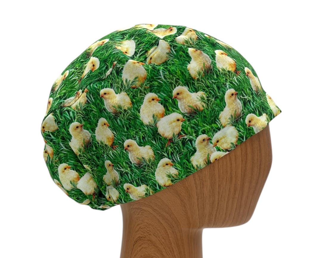 Cute Chick Euro Scrub Cap | Baby Chicken Hat for Nurses | Green Grass ...