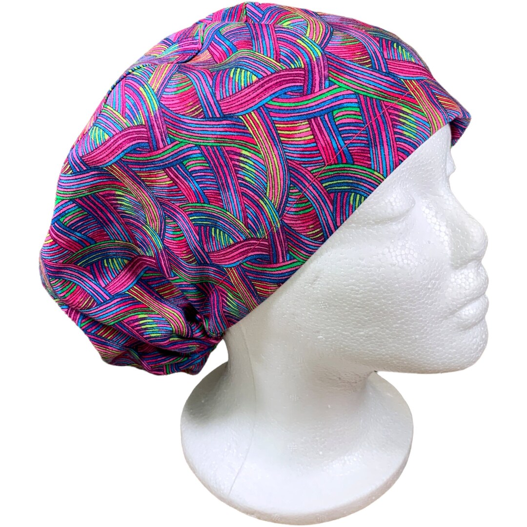 Purple Retro Euro Scrub Cap, Surgical Cap for Women With Button ...