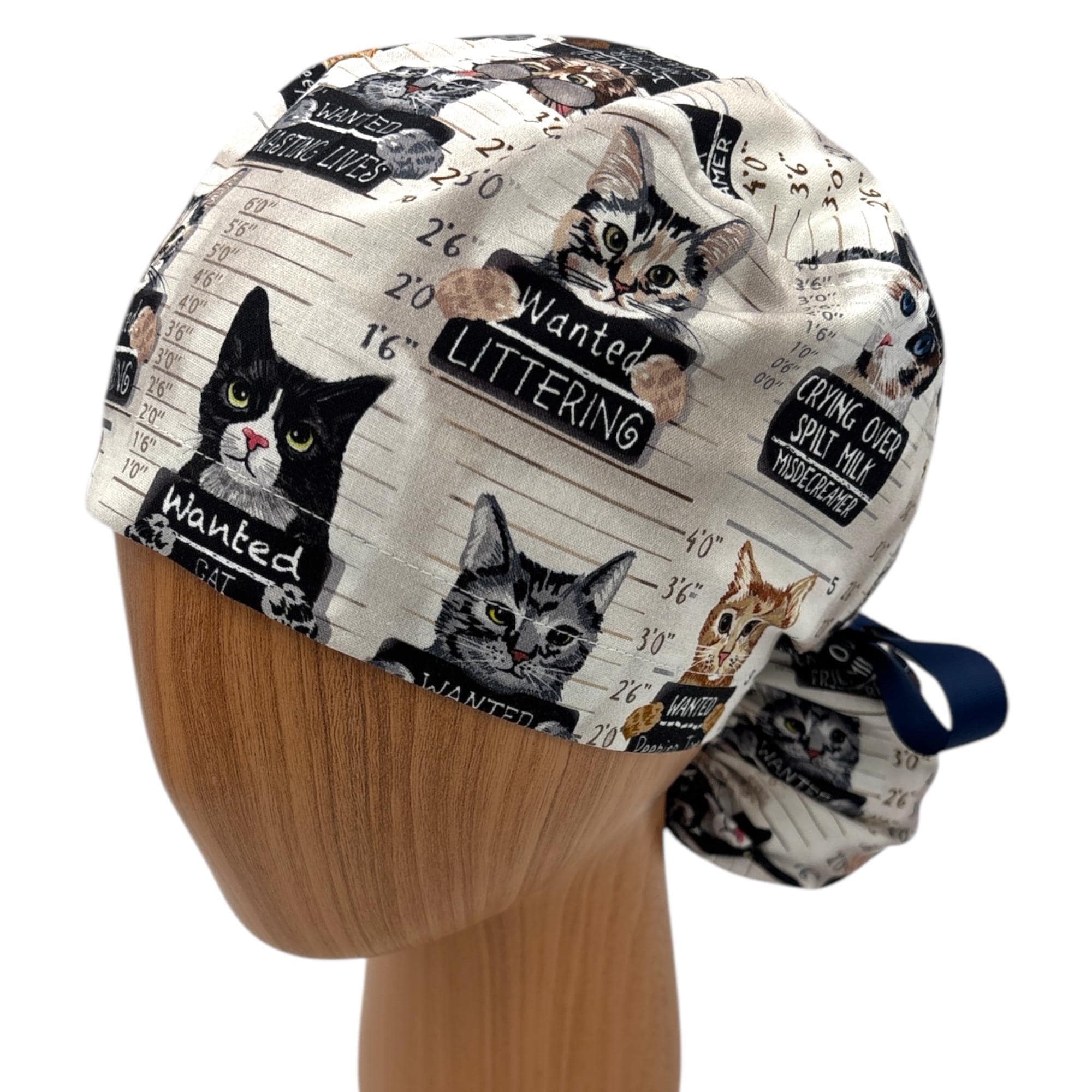 Adjustable Cat Mugshot Scrub Cap for Long Hair – Fun Animal Print ...