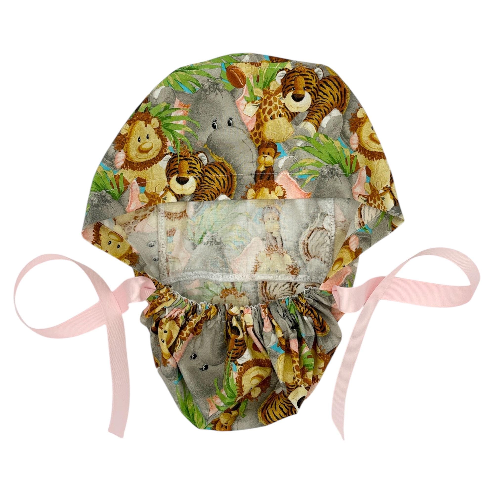 Animal Ponytail Scrub Cap Personalized, Ribbon Tie Scrub Hat With ...