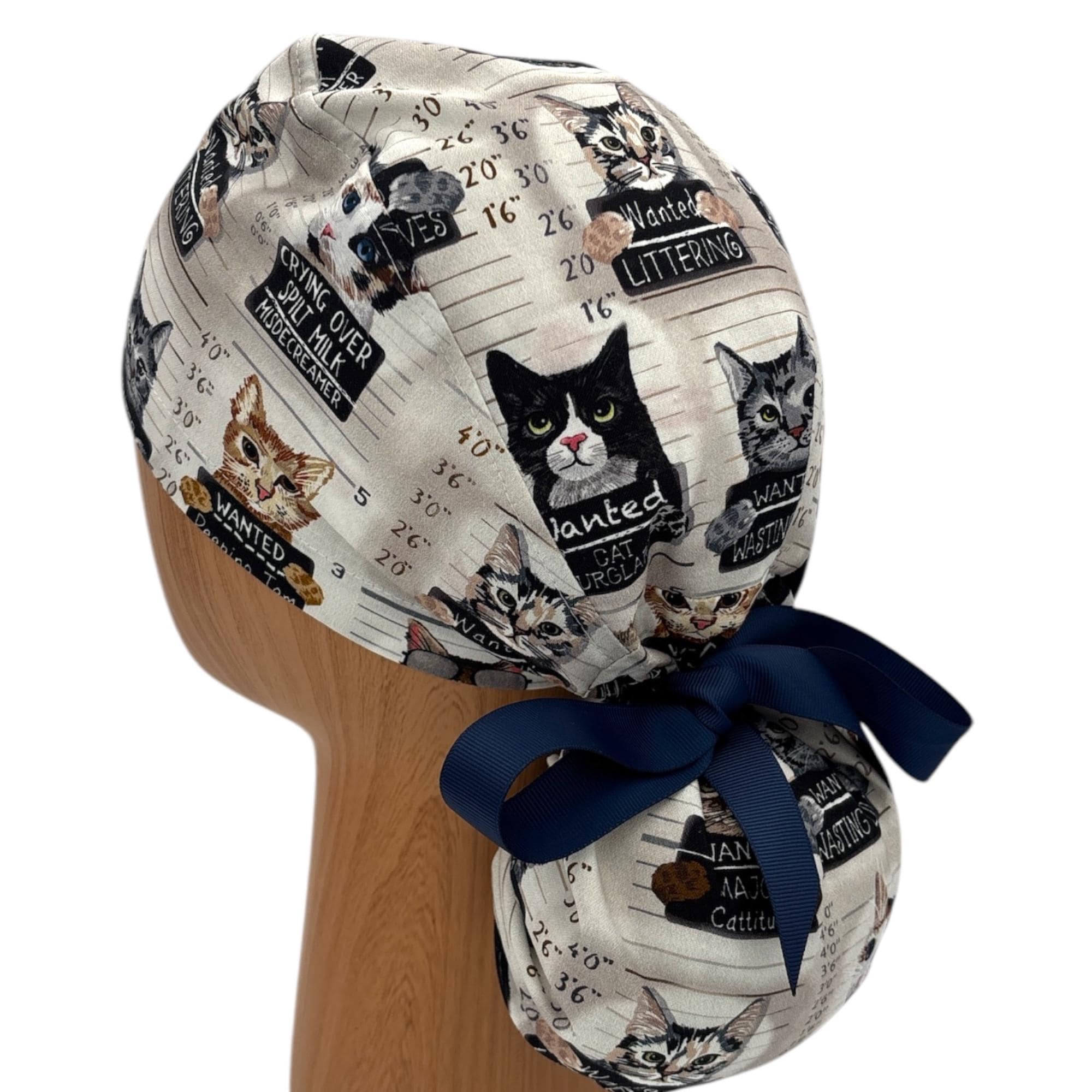 Adjustable Cat Mugshot Scrub Cap for Long Hair – Fun Animal Print ...