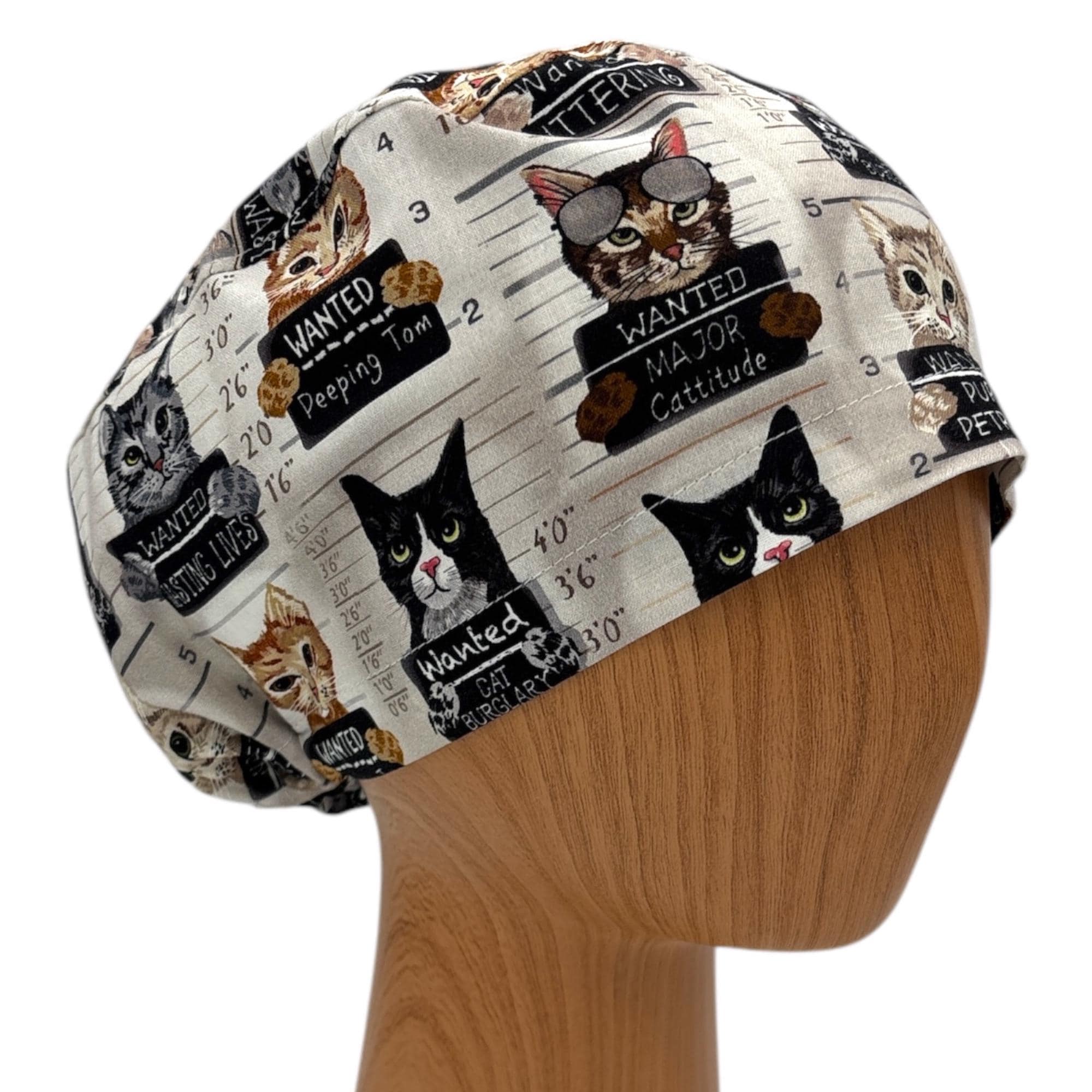 Funny Cat Mugshot Euro Scrub Cap – Adjustable Nurse Hat, Satin Lining ...