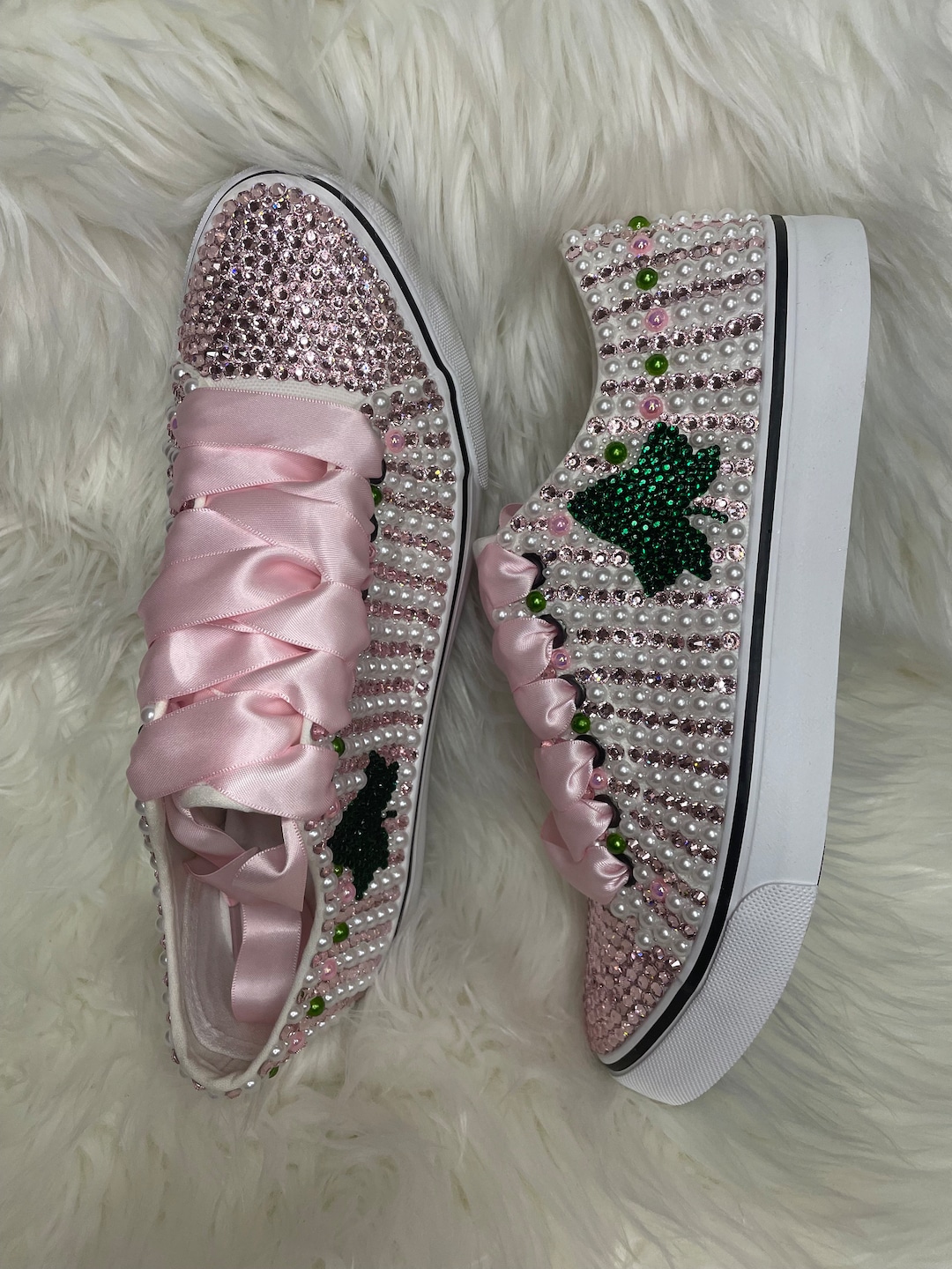 Pink Bling Shoes With Ivy Leaf, Aka Inspired, Pink and Green Shoes ...