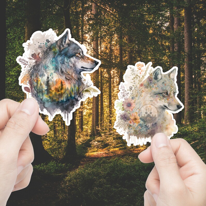 Watercolor Wolf Stickers Watercolor Stickers Woodland - Etsy