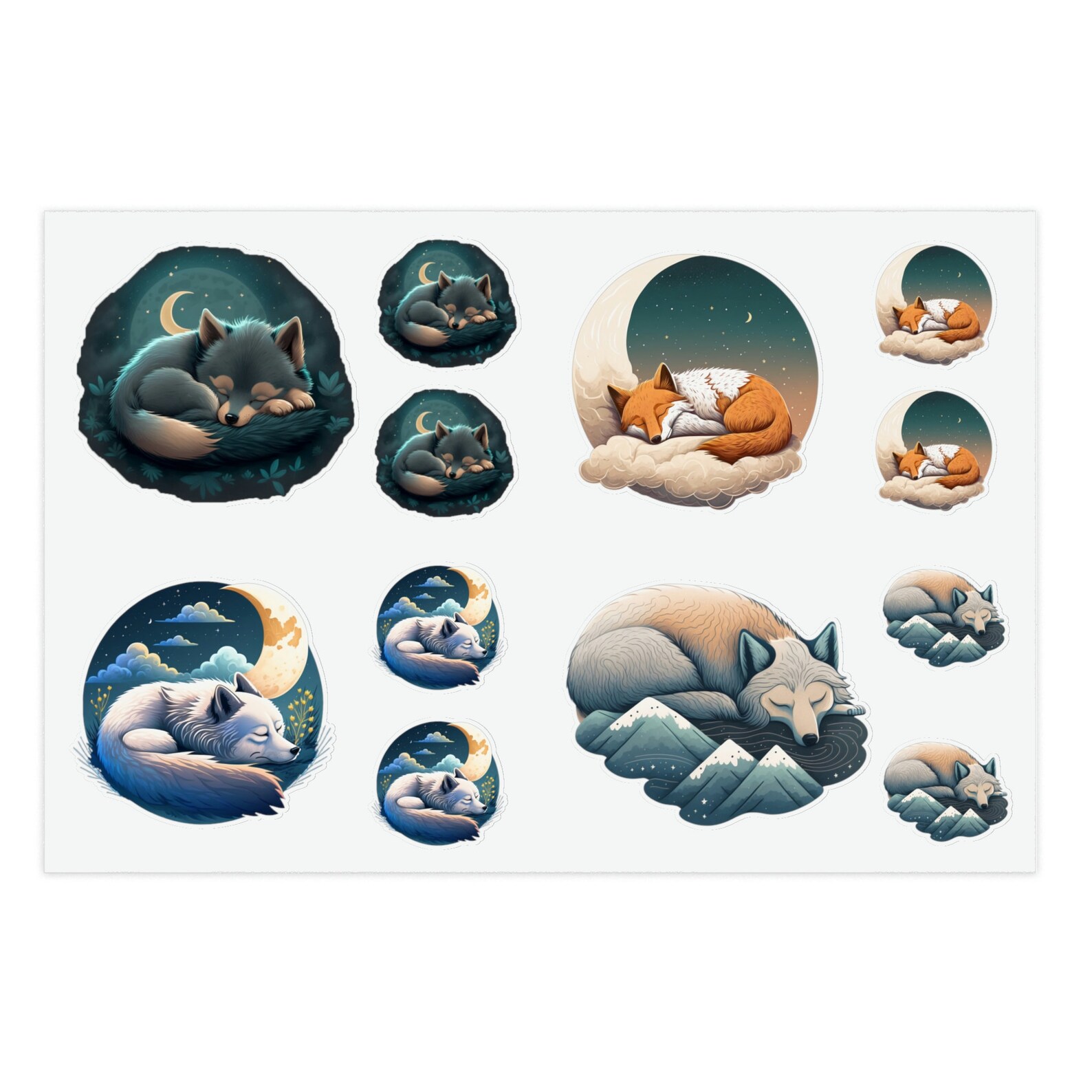 Sleeping Wolf Vinly Stickers, Wolf Sticker Pack, Book Stickers, iPad ...