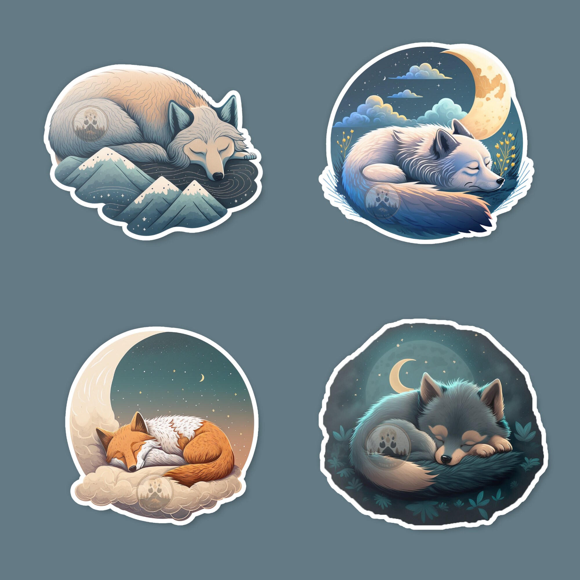 Sleeping Wolf Vinly Stickers, Wolf Sticker Pack, Book Stickers, iPad ...