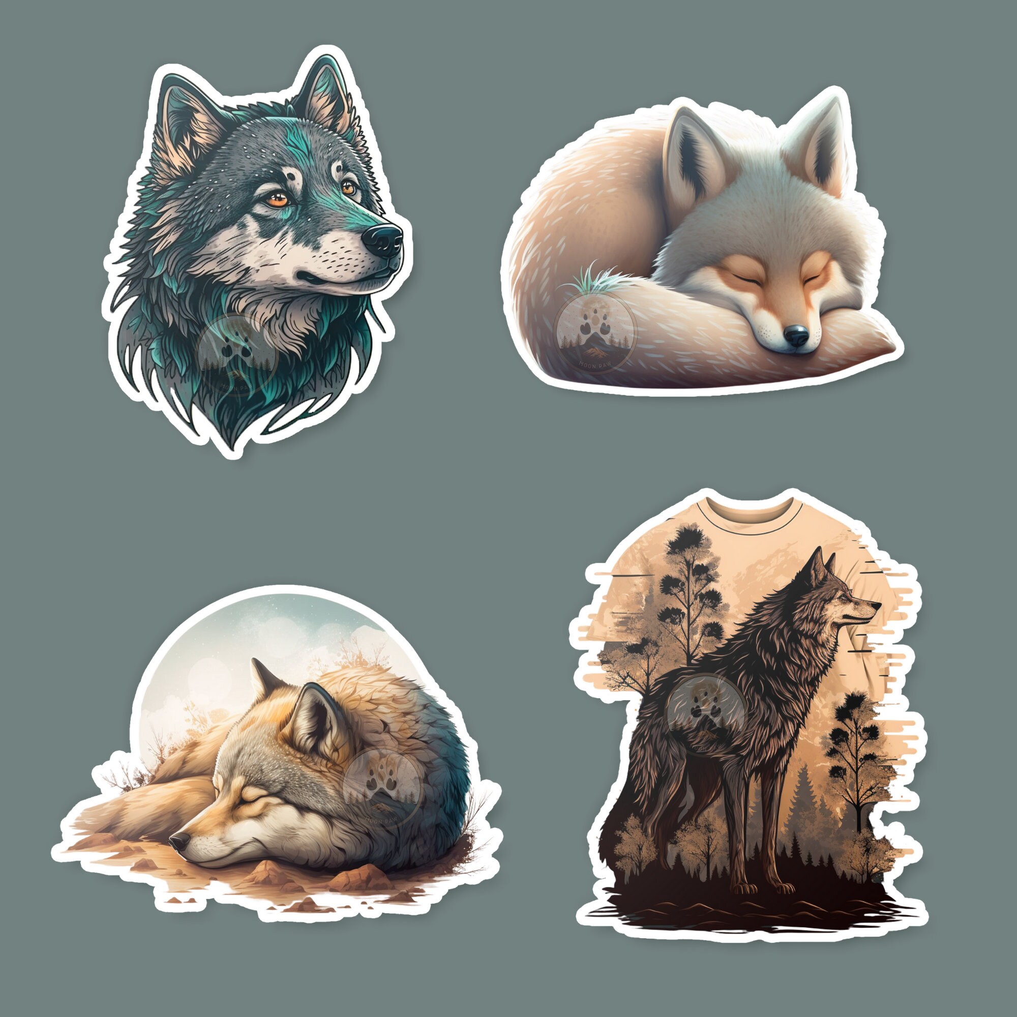 Sleeping Wolf Vinly Stickers, Wolf Sticker Pack, Book Stickers, iPad ...