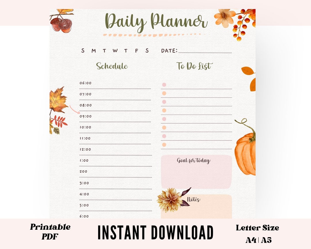 Fall Daily Planner Printable, PDF Instant Download, Holiday Planner ...