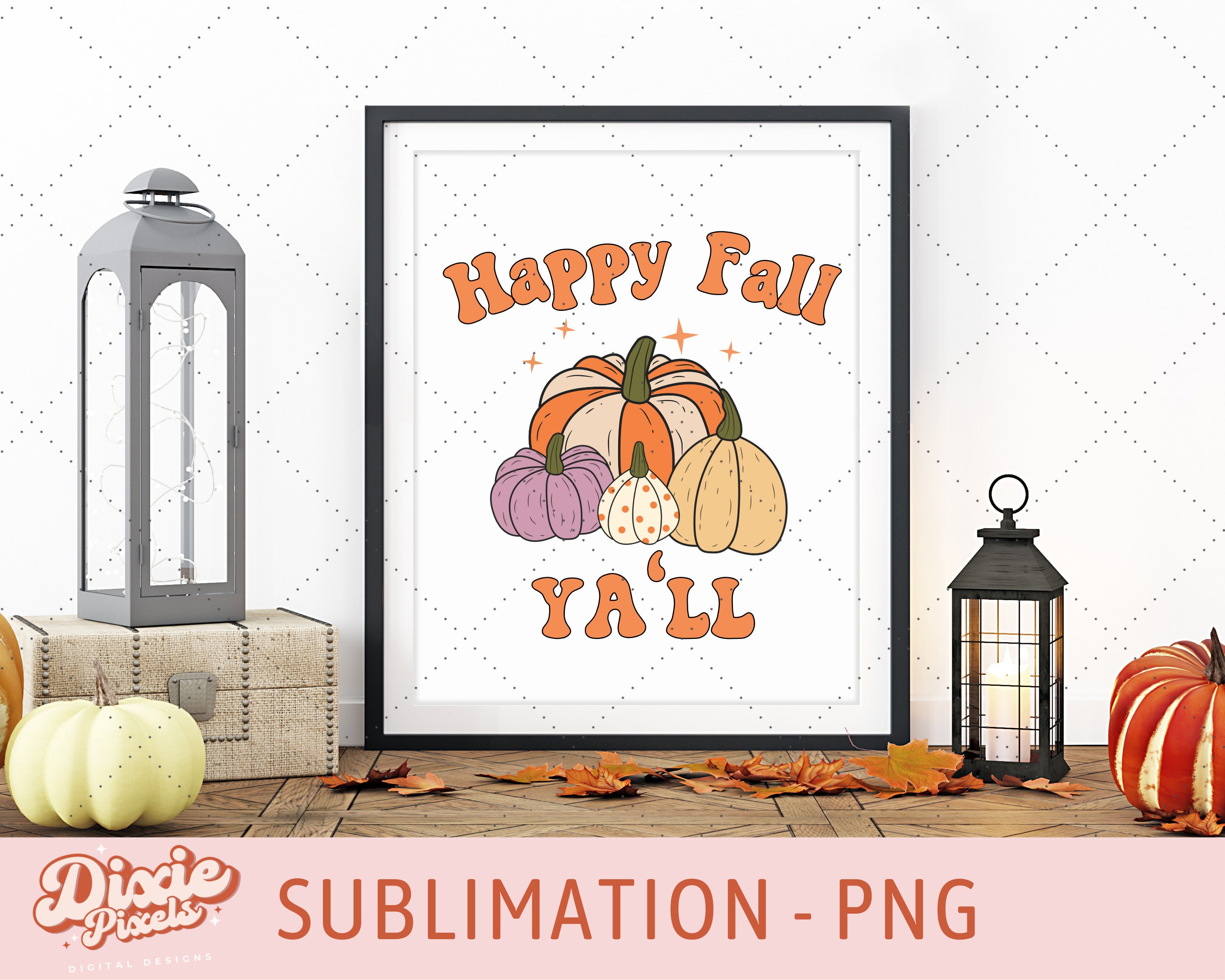 Retro Fall Sublimation Designs Downloads, Pumpkin PNG, Thanksgiving ...