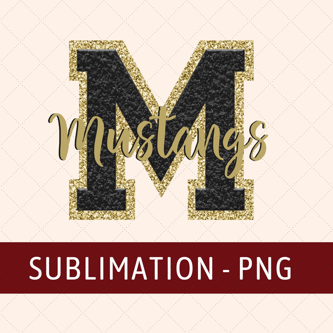 Mustangs Faux Chenille Varsity Letter M Sublimation Design, Black ...