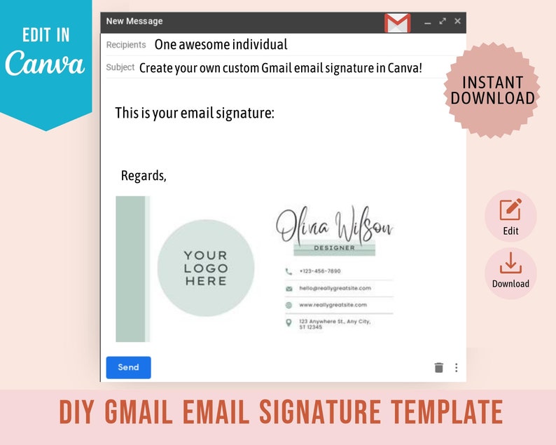 Canva Gmail Email Signature Template: Customizable Modern Design ...