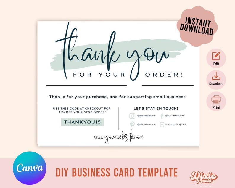 Business Thank You Card Template Canva Edit and Customize - Etsy