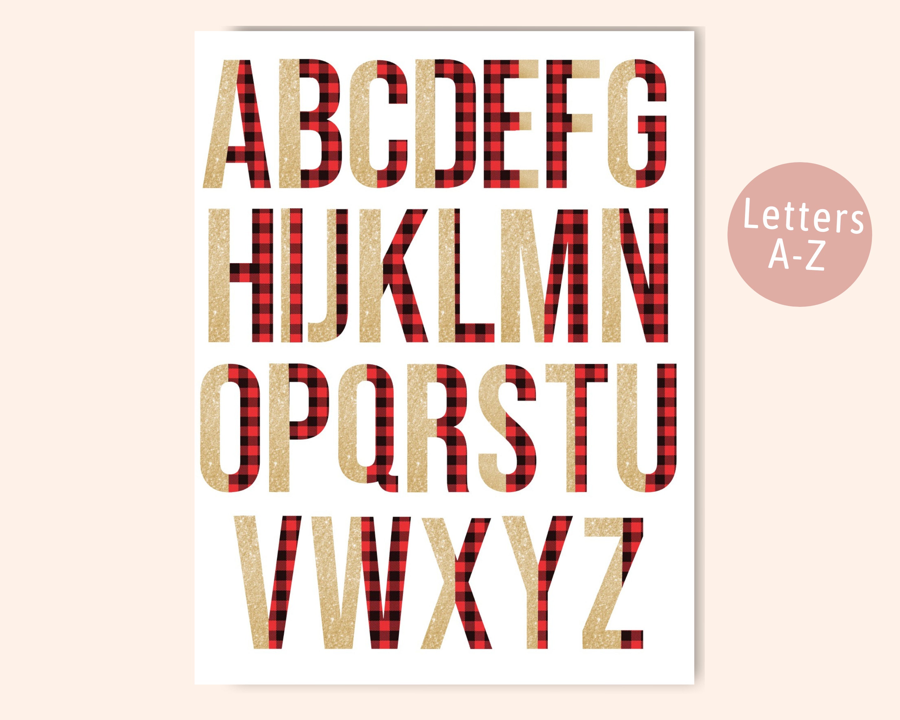Gold Glitter Buffalo Plaid Alphabet PNG, 26 Uppercase Individual ...