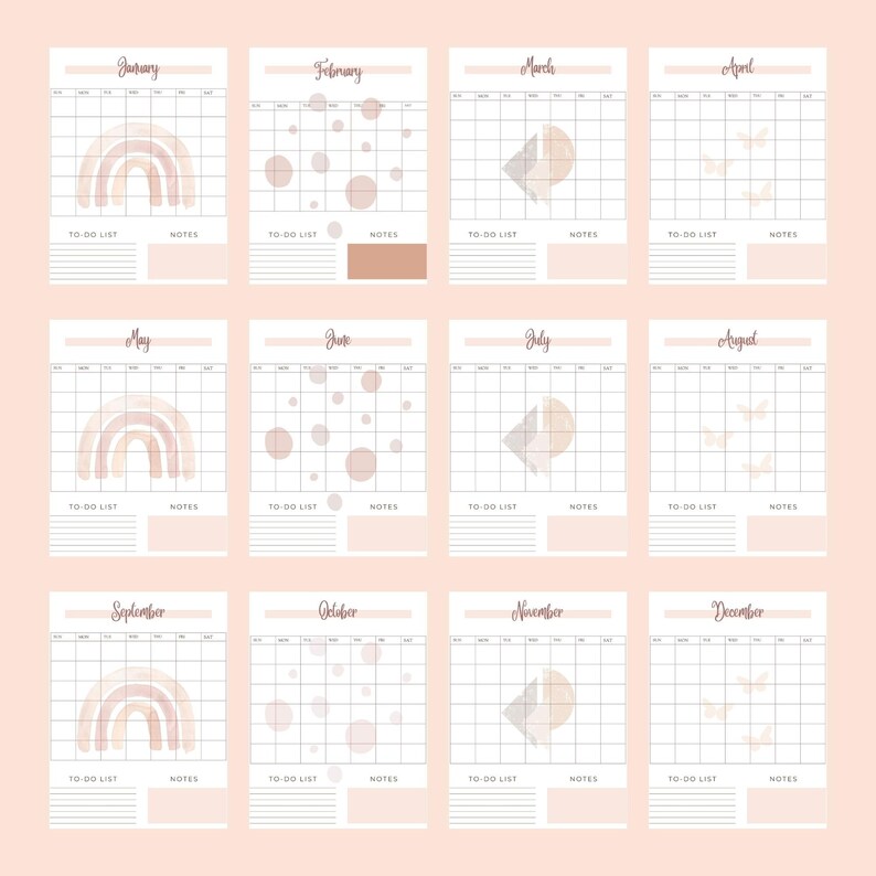 Boho Calendar Bundle | Printable Calendar, Desk Calendar, Editable ...