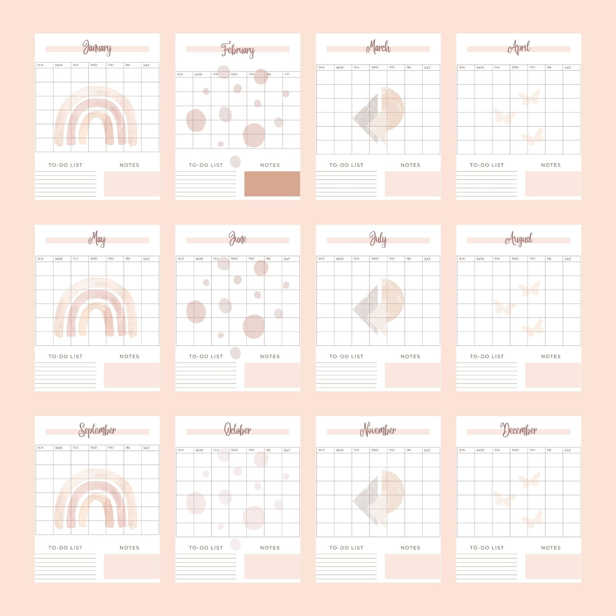 Boho Calendar Bundle | Printable Calendar, Desk Calendar, Editable ...