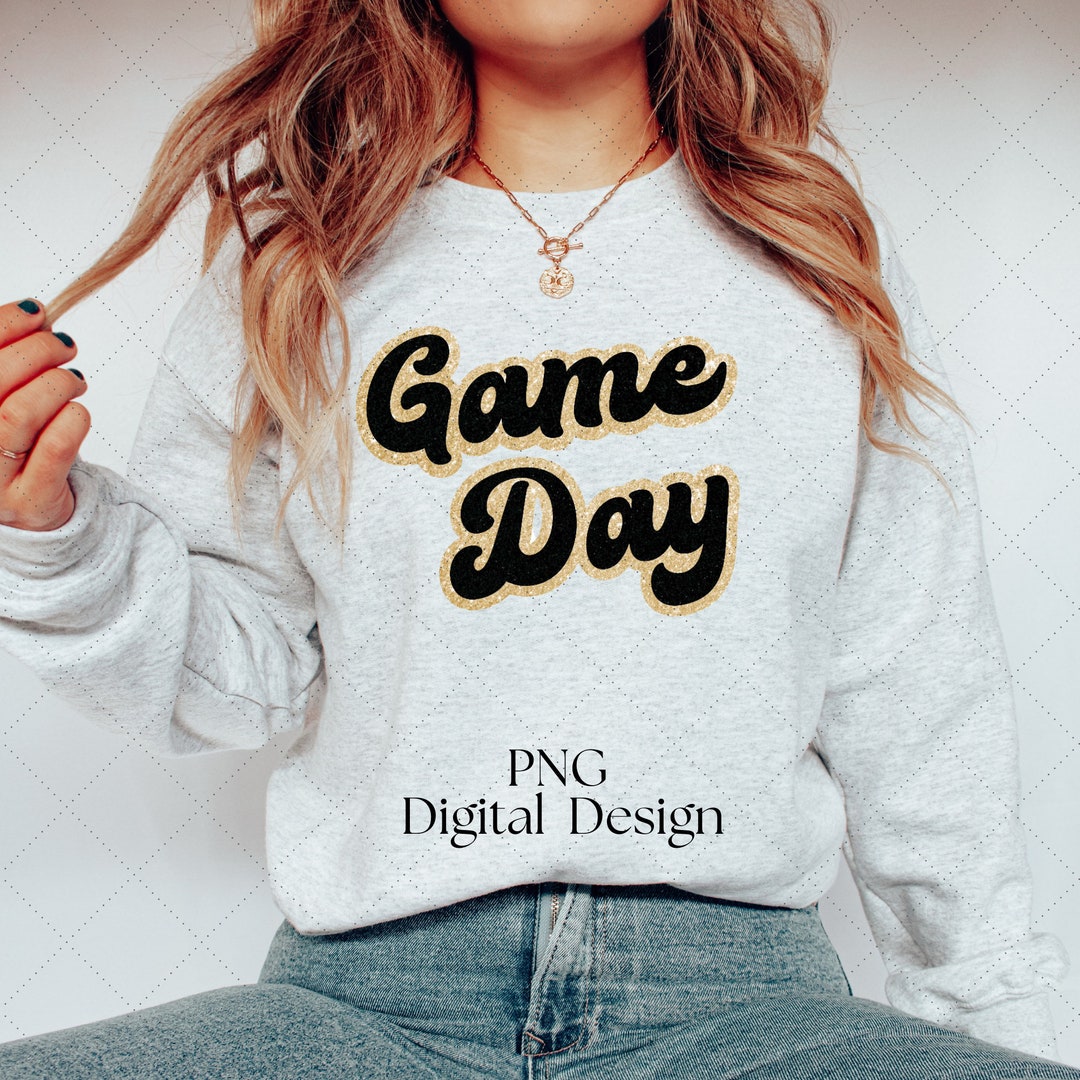 Black and Gold Game Day PNG Digital Download, Retro Football ...