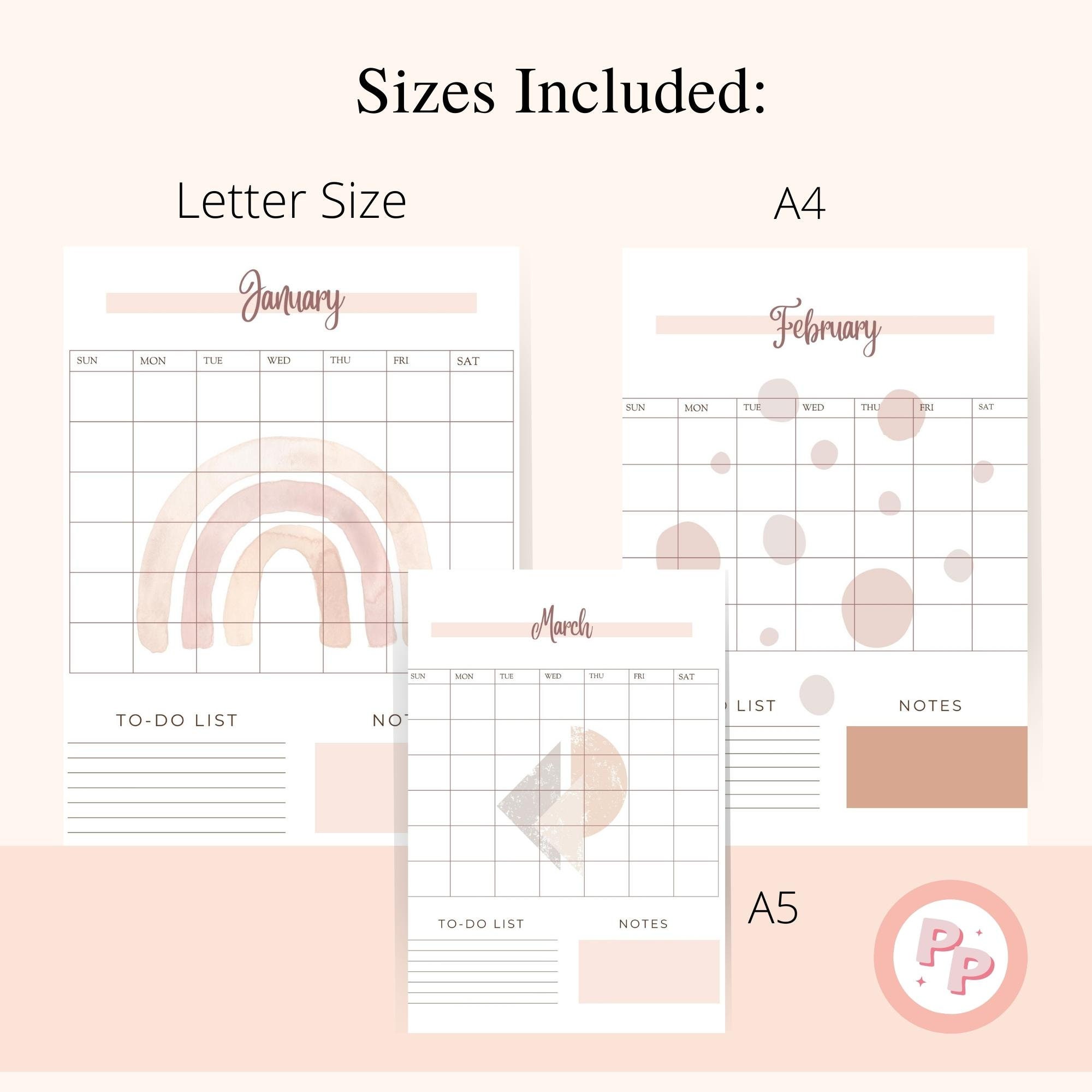 Boho Calendar Bundle | Printable Calendar, Desk Calendar, Editable ...