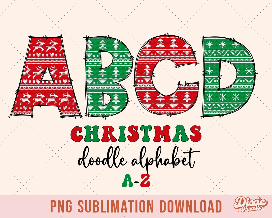 Christmas Doodle Alphabet PNG, Christmas Sweater Letters Instant ...